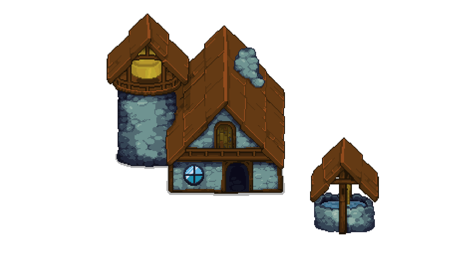 Thoughts on the Townhall and Well sprites for my Procedural RPG ...